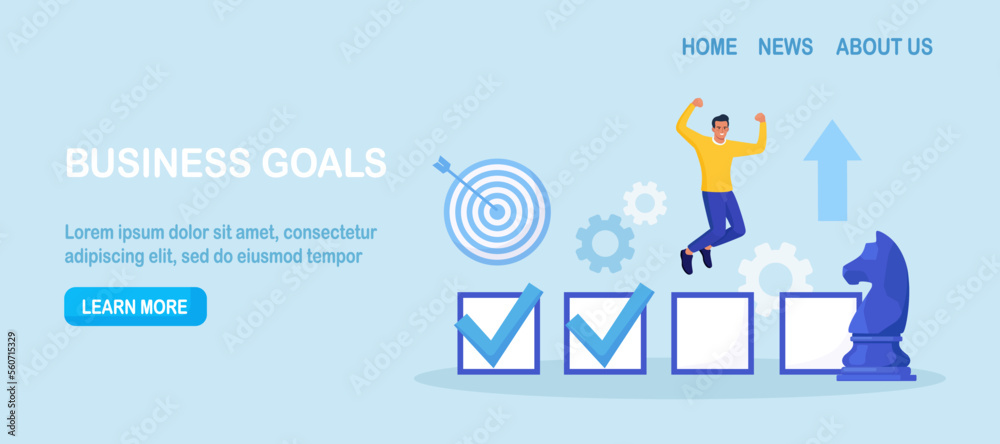 Happy businessman celebrating completed task with check mark in ...