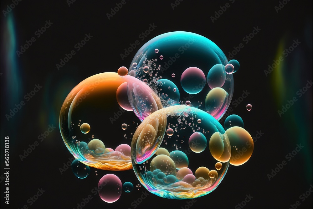 a group of bubbles floating in the air on a black background with ...