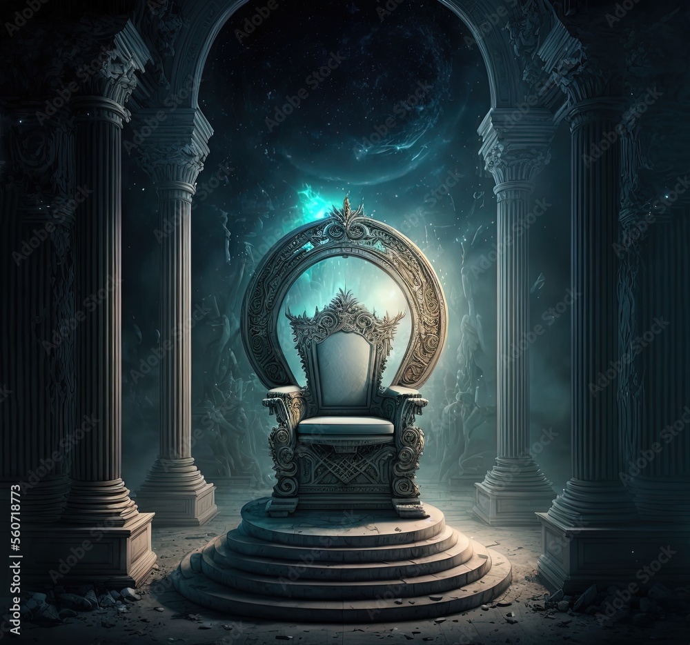 illustration of ancient throne seat at stone sanctuary with celestial ...