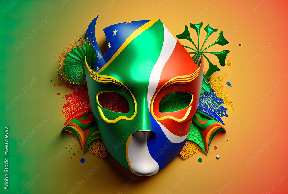 bright carnival mask in the colors of the brazilian flag, the concept ...