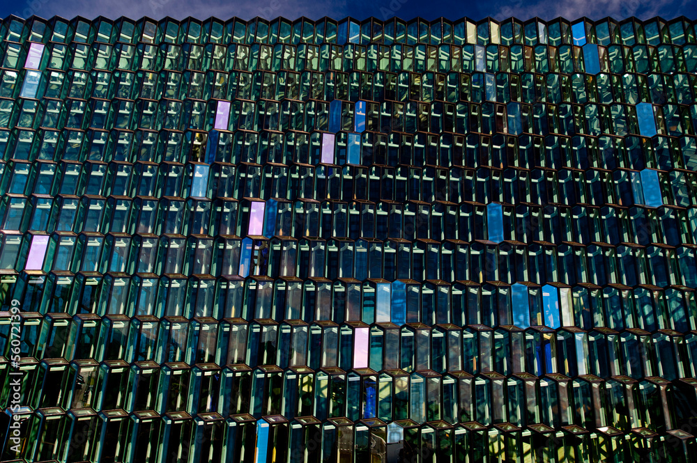 Building detail of Harpa "The Harp" concert hall in Reykjavik, Iceland ...