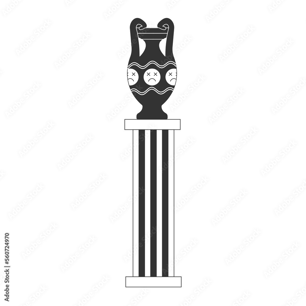 Ancient column, pillar, pedestal in outline style with a ancient Greek ...
