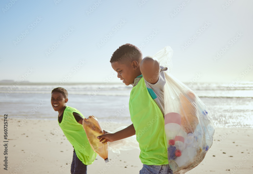 Kids Picking Up Trash On The Beach