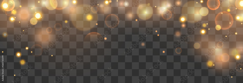 Soft blurred bokeh and lights isolated on png background. Festive luminous background. Vector ...