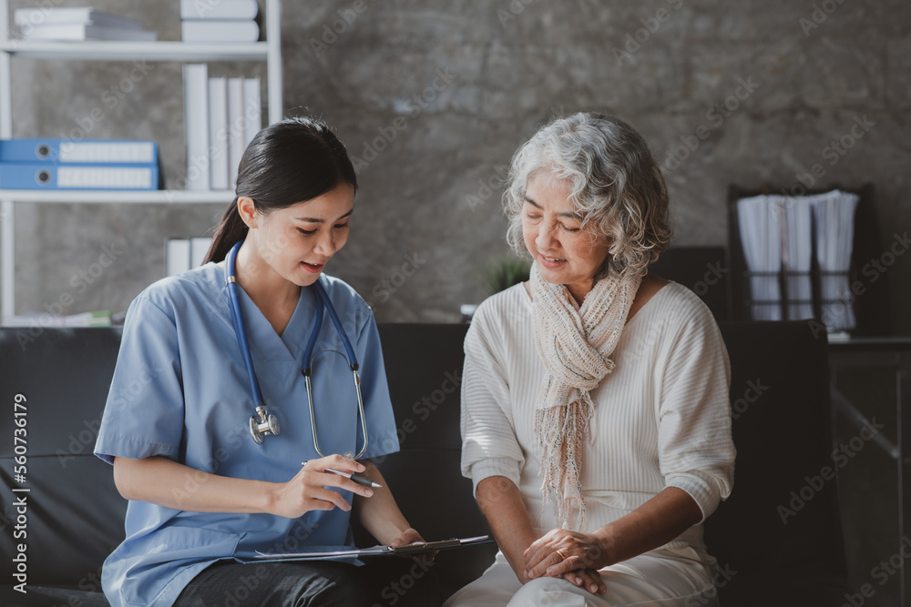 Doctors are talking to explain medication and health care to elderly ...