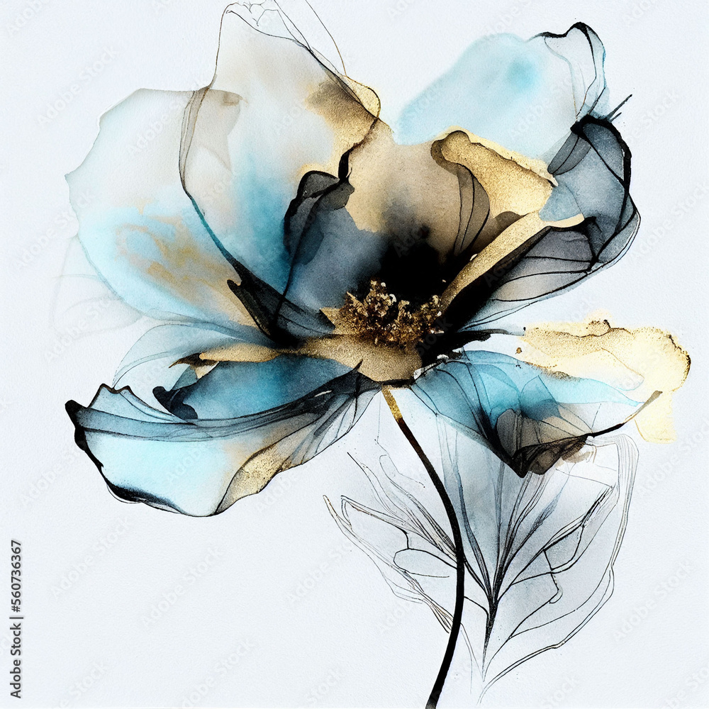 Abstract blue flower, delicate botanical floral background. generative ...