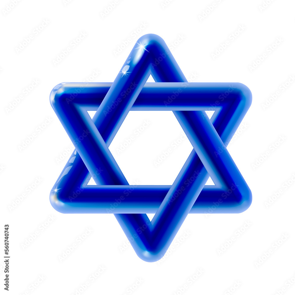 Sacred symbol star of david, icon 3d blue rounded plastic glossy ...