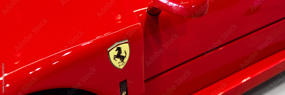 Ferrari F40 logo. The car after professional refurbishment at an ...