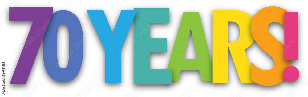 70 YEARS! colorful typography banner on transparent background Stock ...
