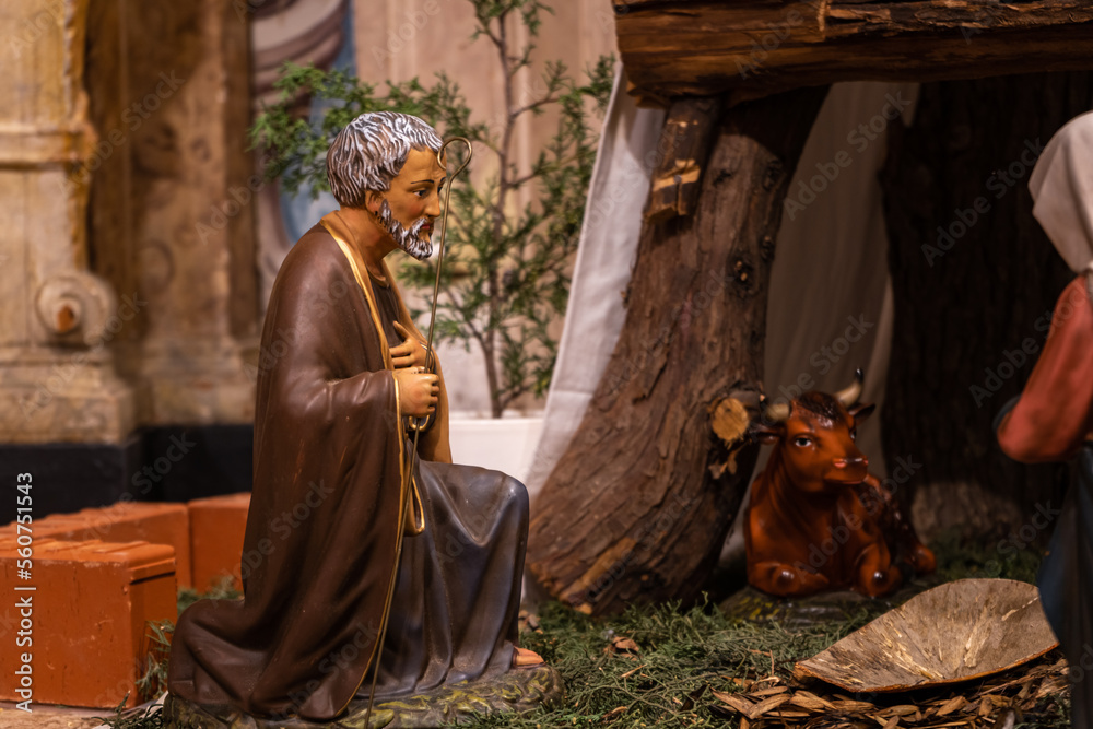 nativity scene. Saint Joseph and Mary are waiting for the birth of ...