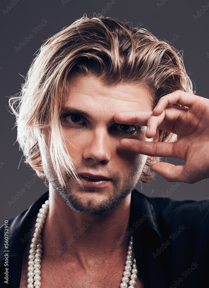 Beauty, fashion and portrait of man with hands pose for cosmetics ...