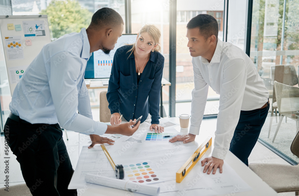 Planning collaboration, swatch and interior design team work on ...