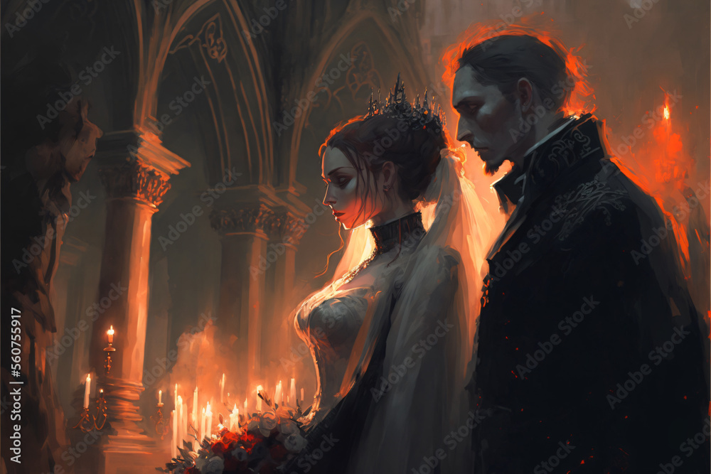 Vampire Wedding Fantasy in a Gothic Cathedral Concept Art created with ...