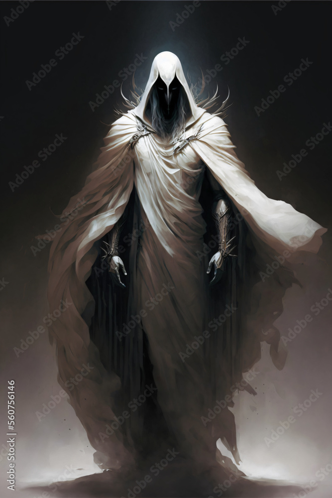 Tall Foreboding Creature Cloaked in White Fantasy Concept Art Stock ...