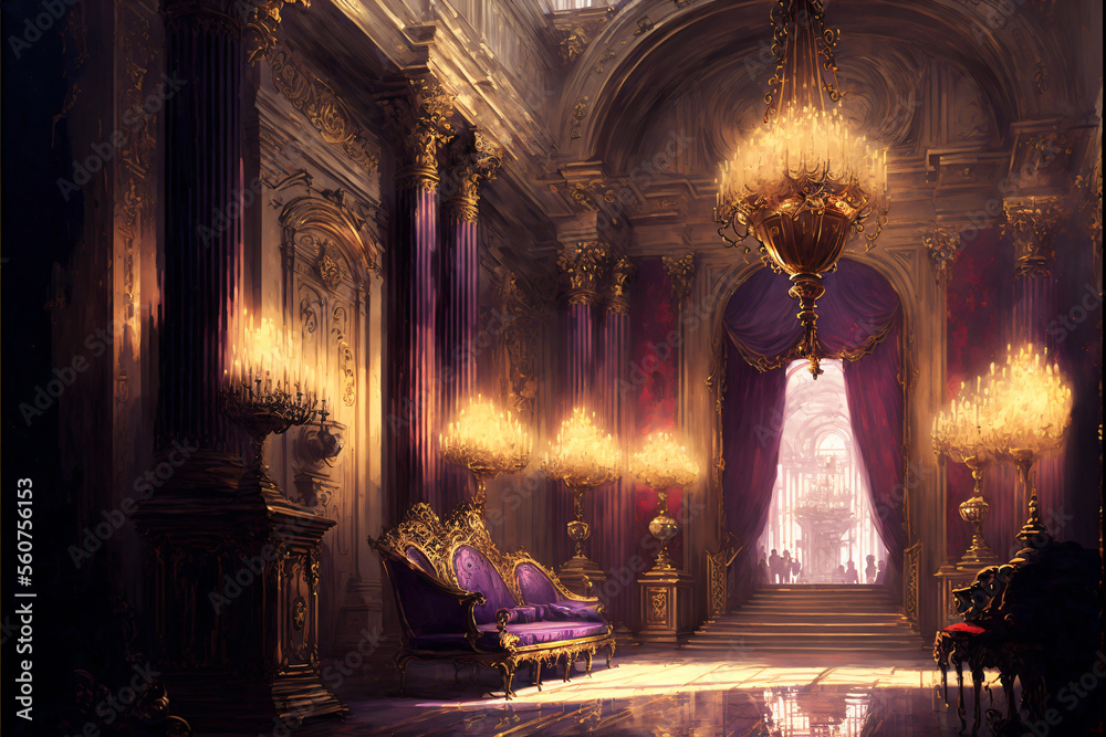 Fantasy Interior of a Lavish Palace Hallway Concept Art Stock ...