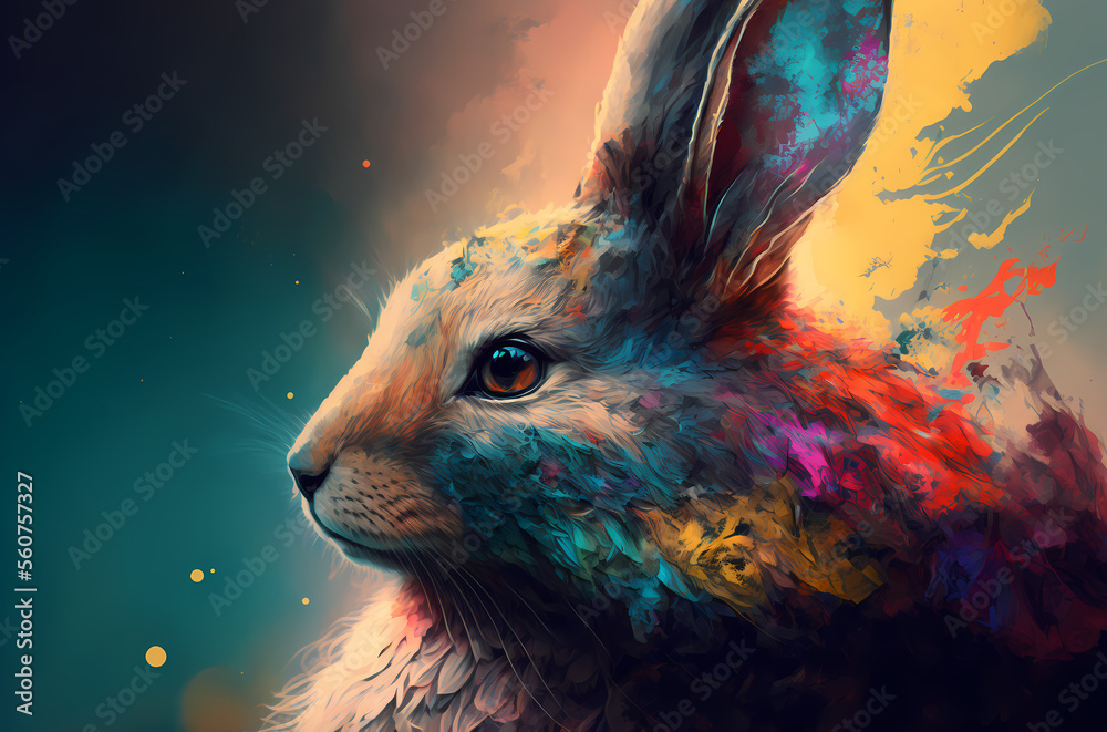fantasy abstract portrait rabbit with a colorful, generative ai ...