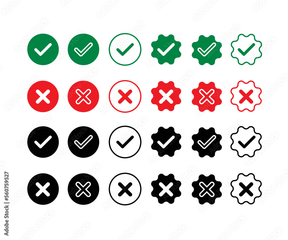 Right and false set of check marks. Green check marks and red crosses ...