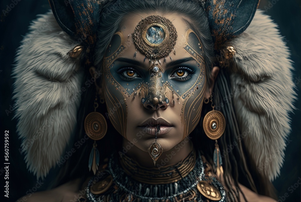 Shaman Wolf Goddess. Generative AI, non-existent person. Stock ...