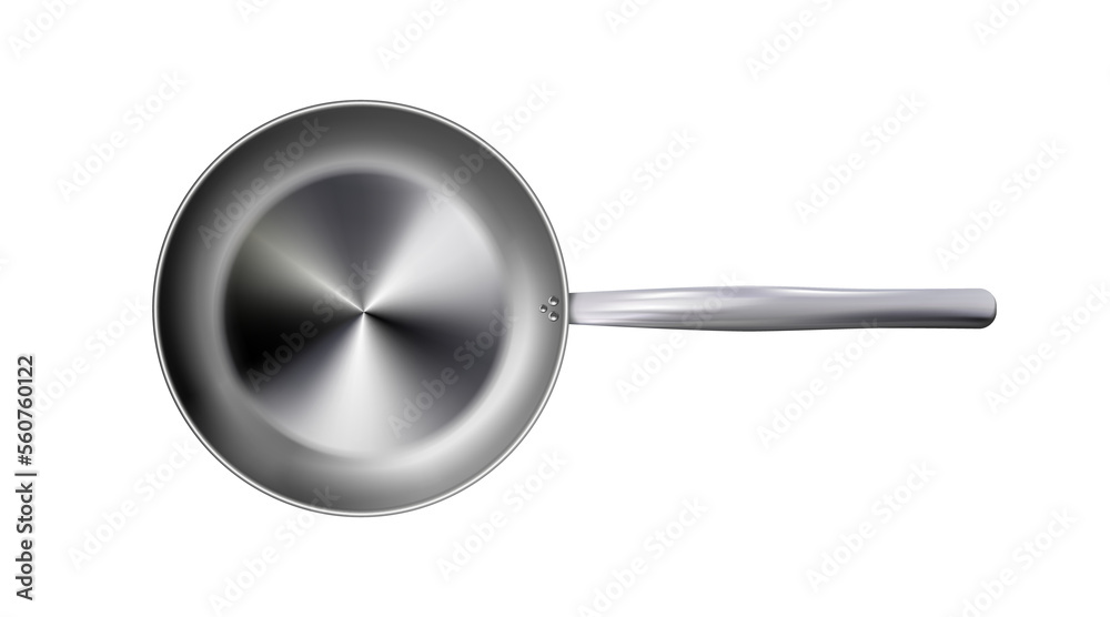 Realistic empty metal frying pan, top view isolated. kitchen utensil ...