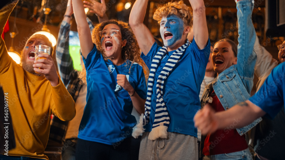 Close Up on a Group of Supportive Soccer Fans with Painted Blue and ...