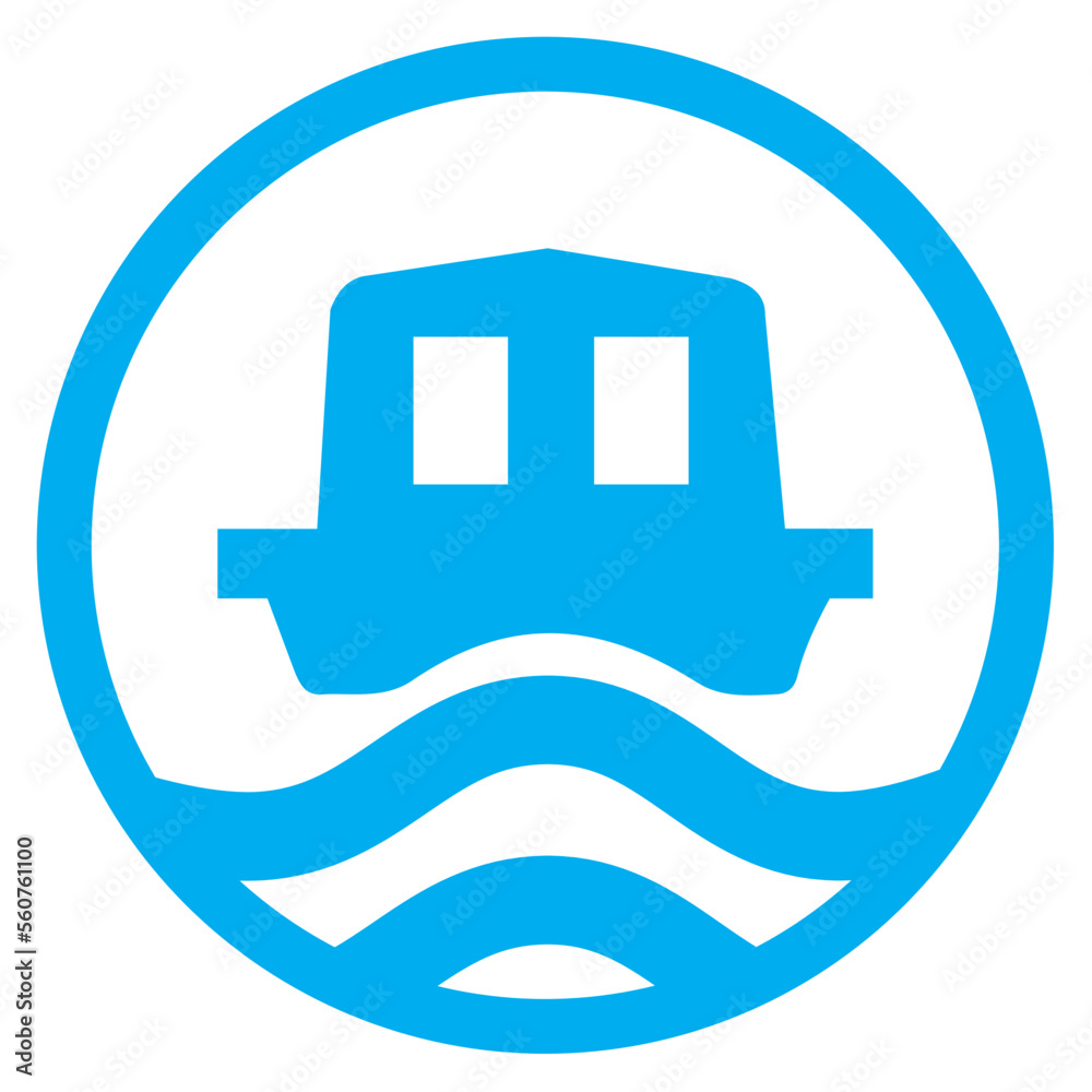 Blue and white vector graphic of a map symbol for boat hire. It ...