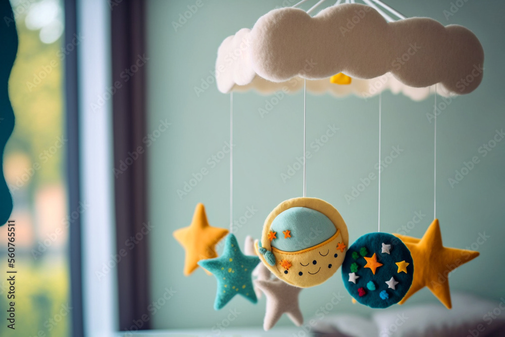 Baby crib mobile with stars, planets, clouds and moon. Kids handmade ...
