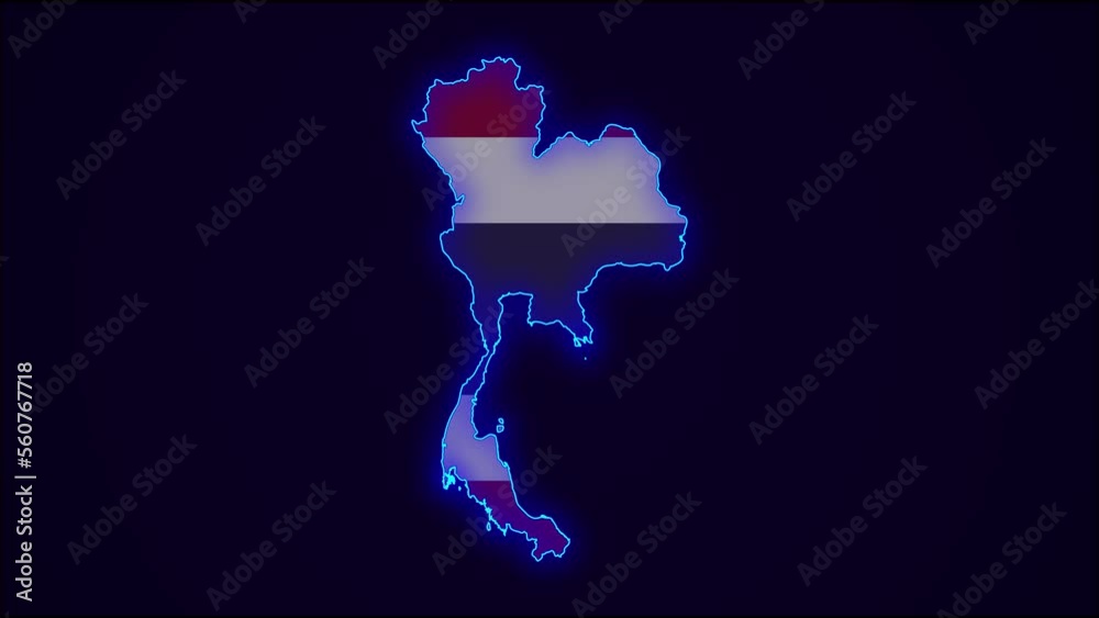 Thailand Map Outline Country Border on dark blue. Neon Lights colorful ...