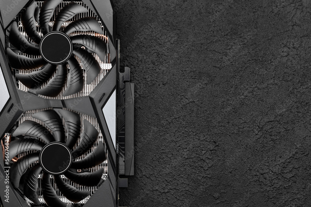 Computer graphic card, professional video card with two fans on black ...
