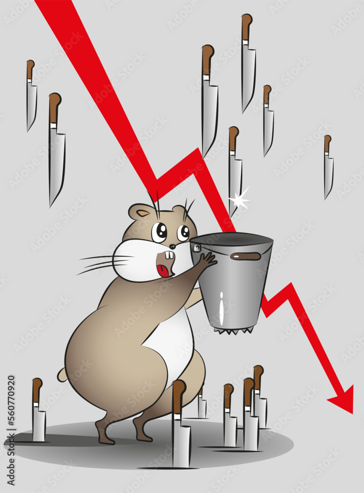 Cute cartoon hamster catches falling knives with a broken bucket in ...