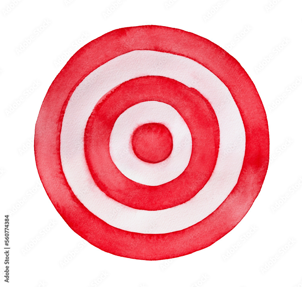 Watercolour illustration of red and white shooting target. Symbol of ...