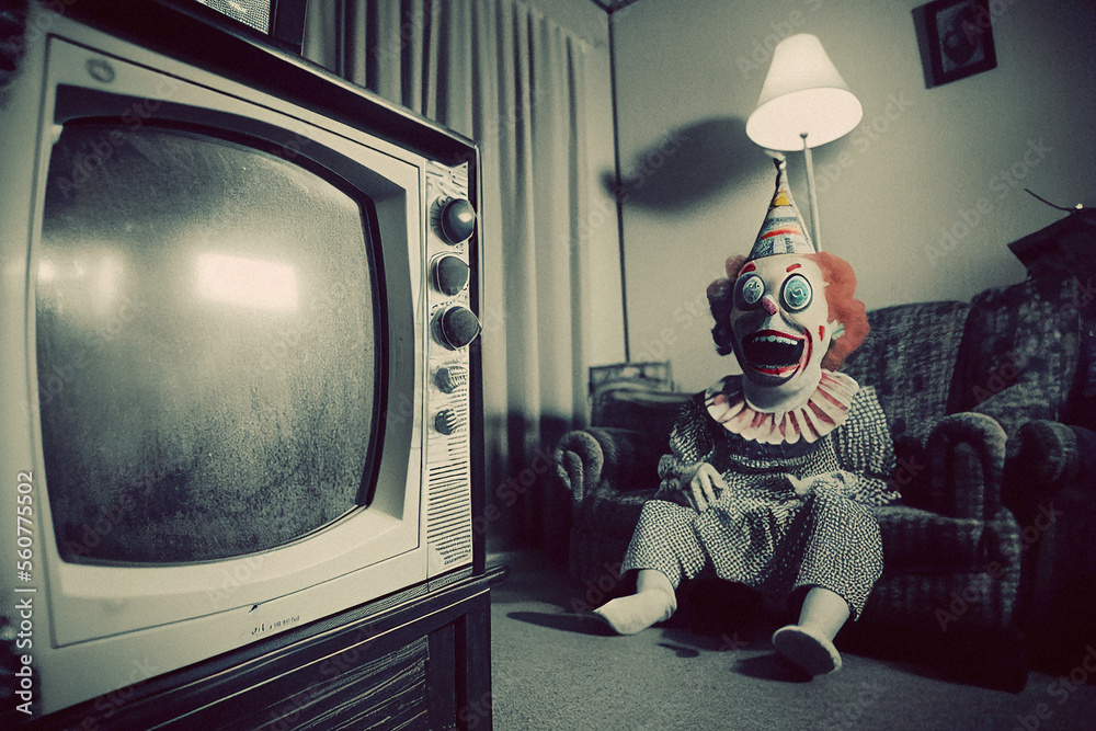Clown Watching Television - Generative Ai ilustração do Stock | Adobe Stock