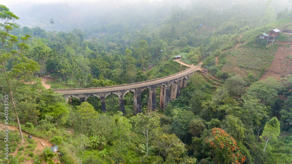 Aerial view of famous Nine Arches Bridge of Sri Lankan railway. The ...