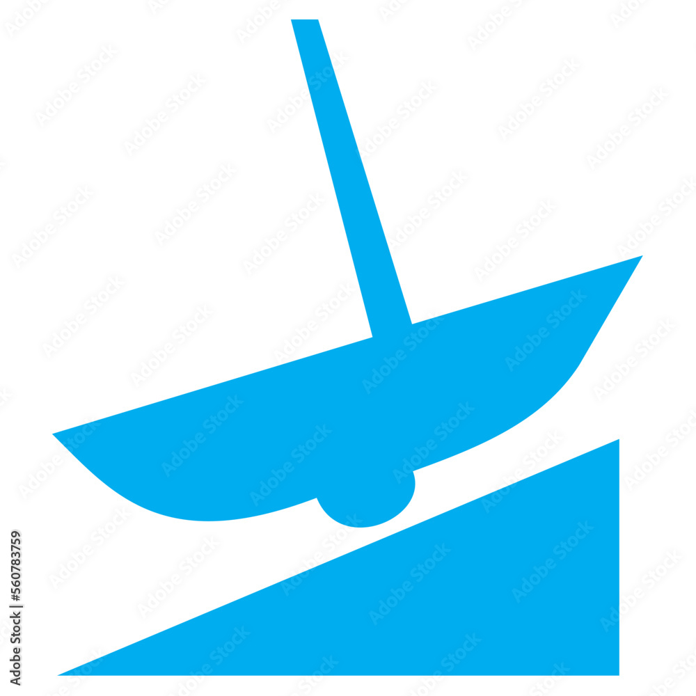 Blue and white vector graphic of a map symbol for a slipway. It ...