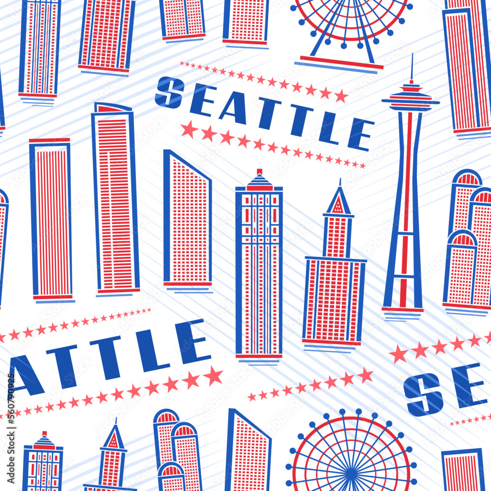 Vector Seattle Seamless Pattern, repeating background with illustration ...
