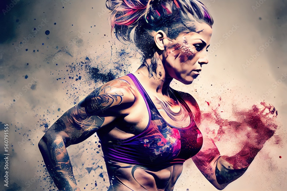 double exposure photo realistic illustration of well trained crossfit ...