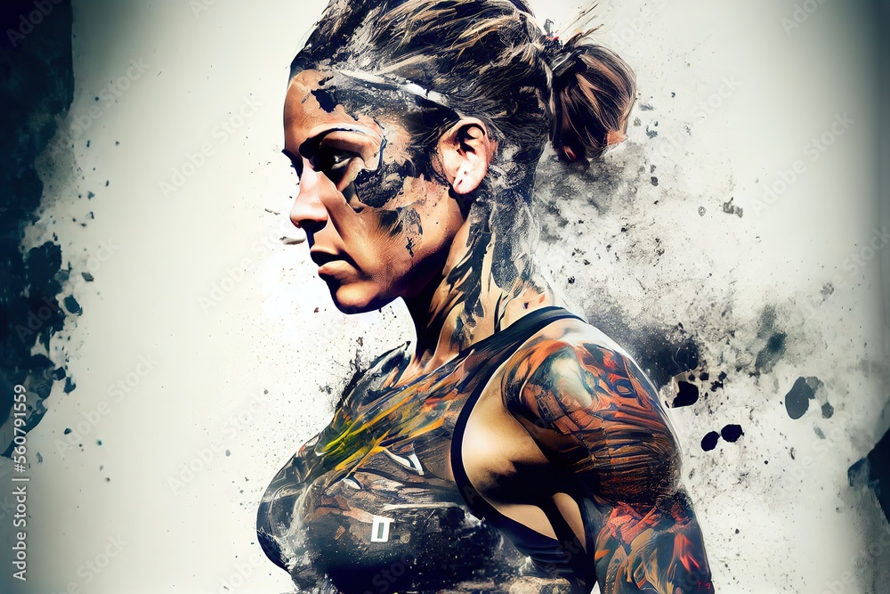 double exposure photo realistic illustration of well trained crossfit ...