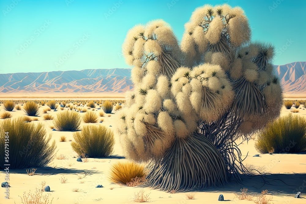Typical flora of the desert, including cacti, a tree, and a. Generative ...