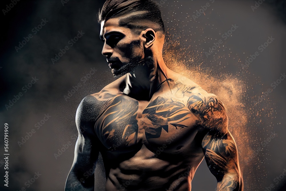 double exposure photo realistic illustration of well trained crossfit ...