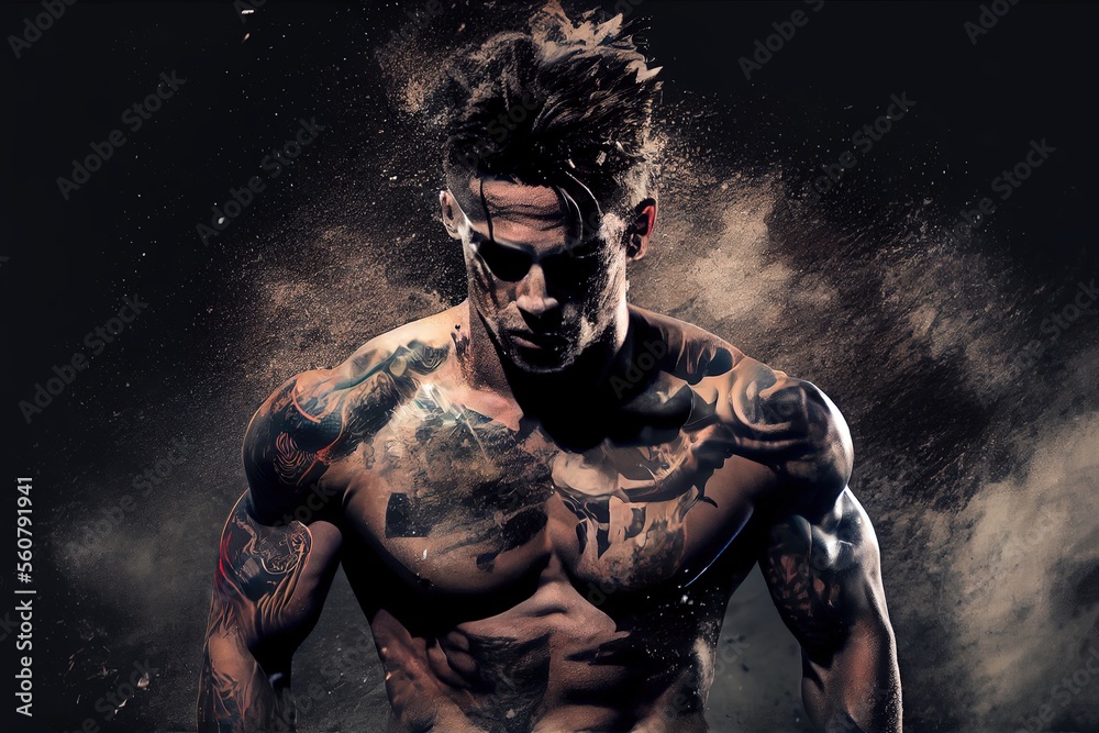 double exposure photo realistic illustration of well trained crossfit ...