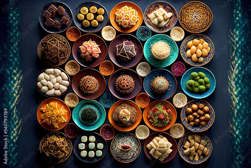 Tiny plates of persian and arabic food, tajines, taboule, couscous ...