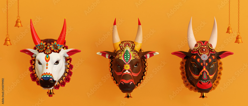Different types of jallikattu cow head design for pongal festival, 3d ...