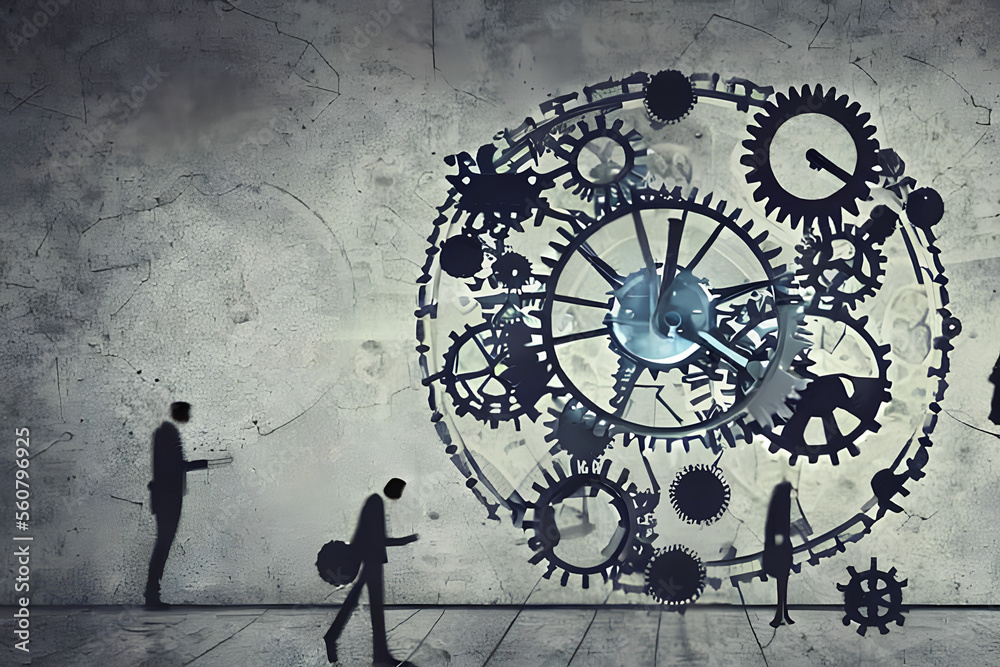 illustration concept of teamwork and partnership with clockwork ...