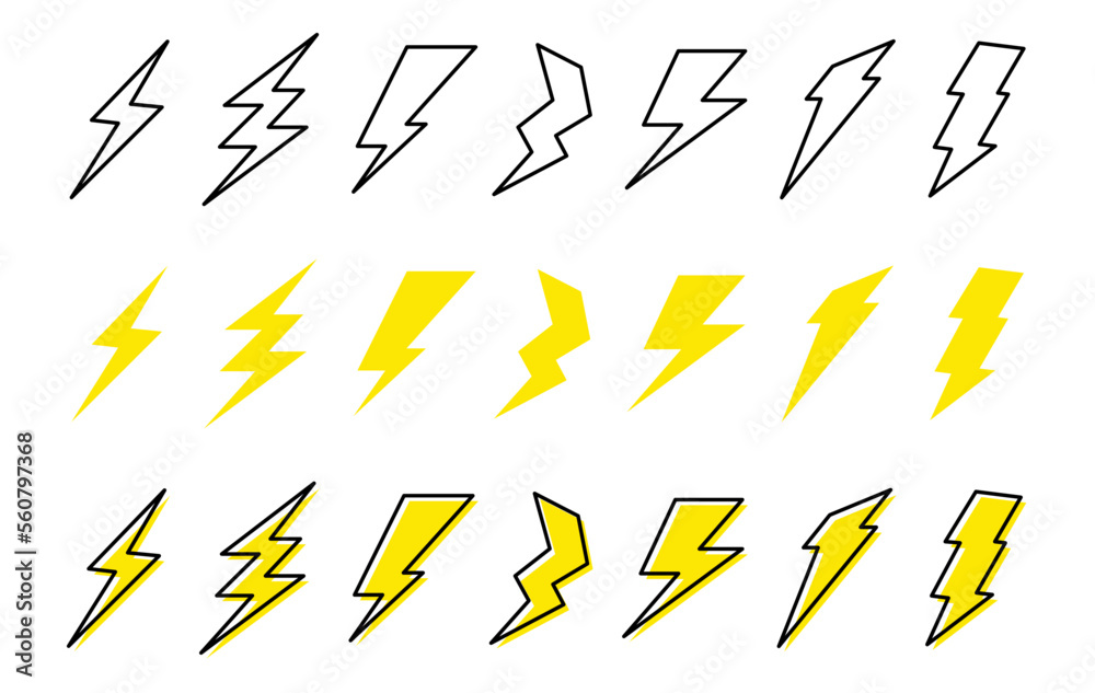 Lightning cartoon set. Electricity symbol. Charge vector sign. Stock ...