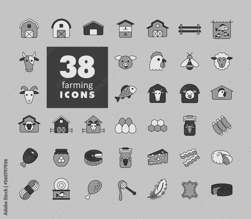 Farm animal icons vector set. Aanimal food sign Stock Vector | Adobe Stock