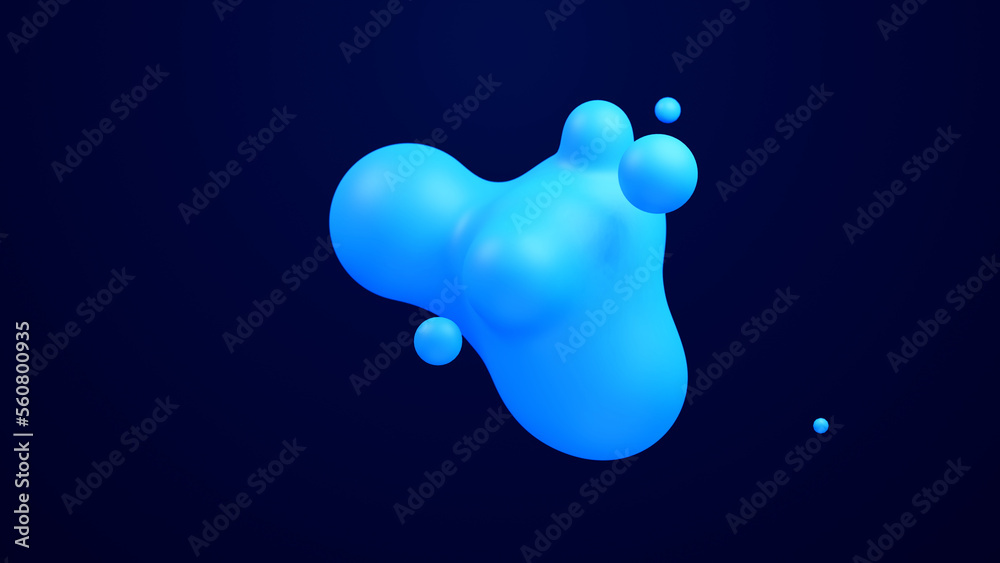 Metaverse 3d abstract background with droplets blue metaball molten wax merge fly drops liquid ...