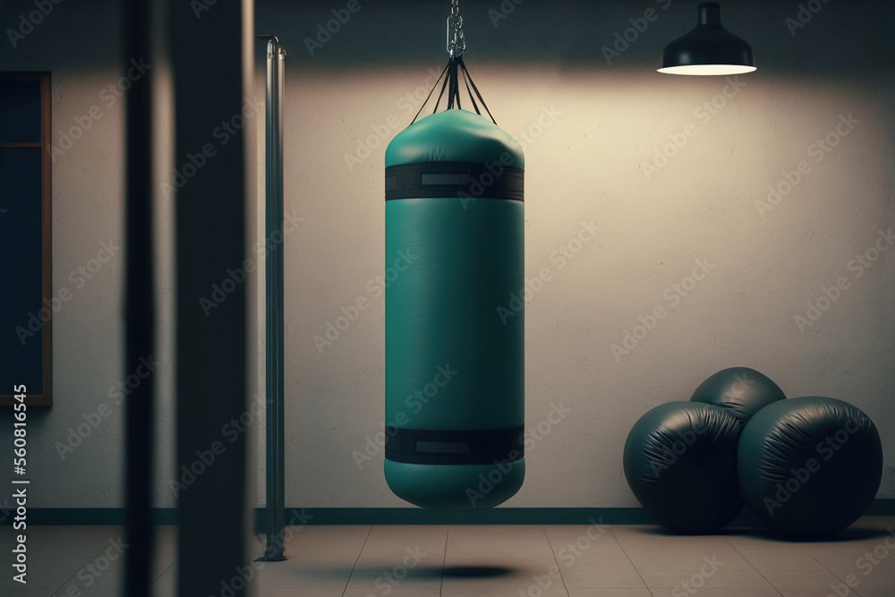 Gym room interior background, punching bag mock up in gym style Stock ...