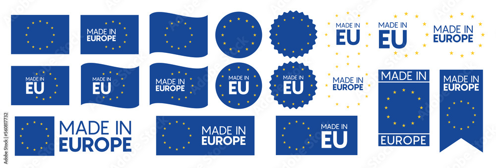 Made in Europe set flat icon for banner design. Isolated vector ...
