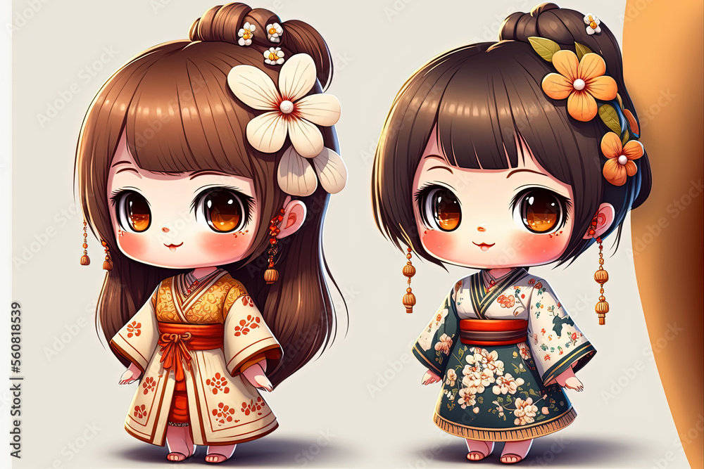 Cute Anime Chibi Japanese Girl Stock Illustration | Adobe Stock