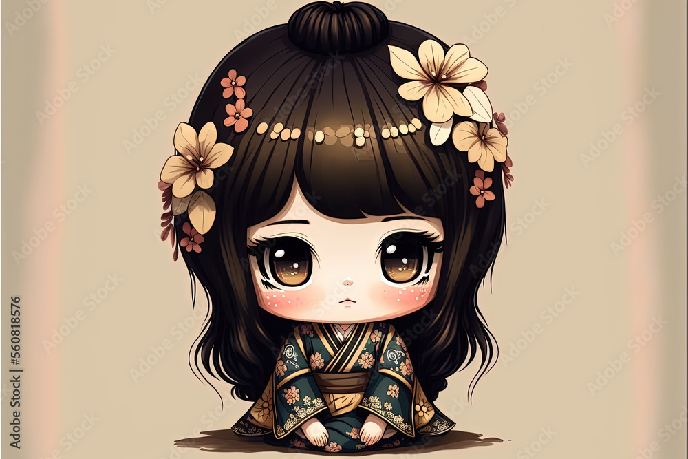 Cute Anime Chibi Japanese Girl Stock Illustration | Adobe Stock