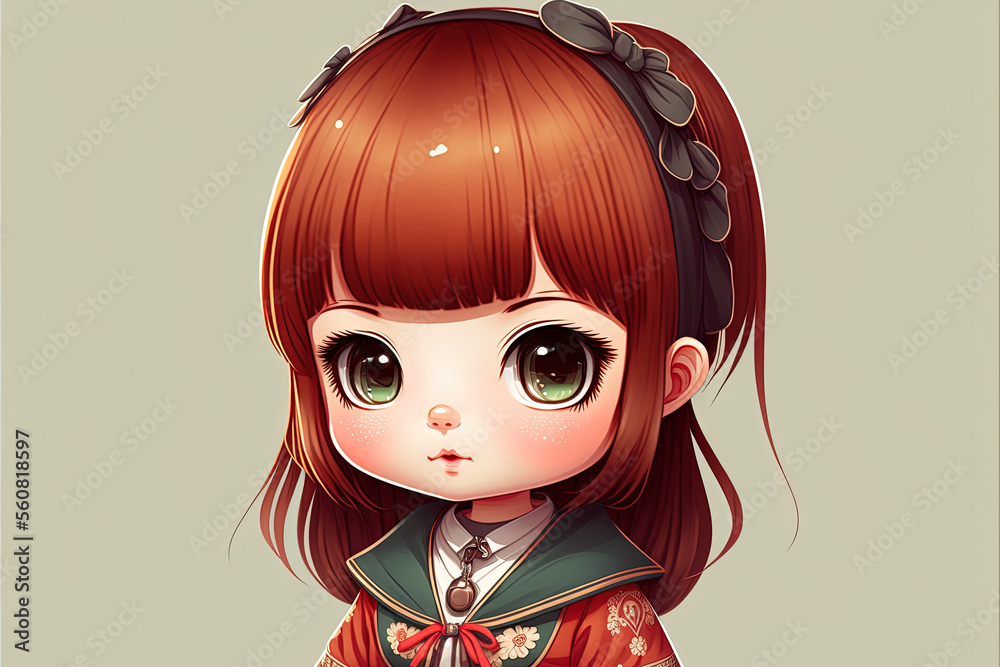 Cute Anime Chibi Japanese Girl Stock Illustration | Adobe Stock